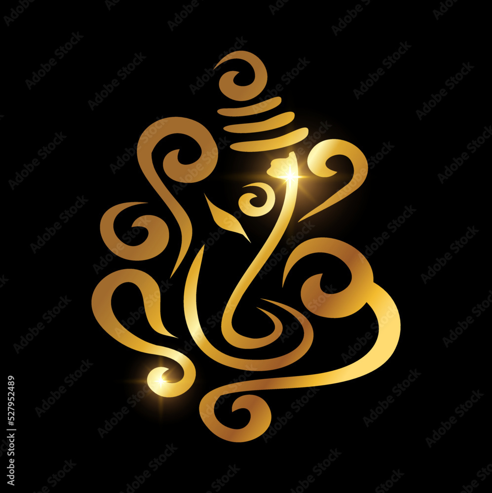 Golden Ganesh Puja. ganesh Chaturthi Sign Stock Vector | Adobe Stock