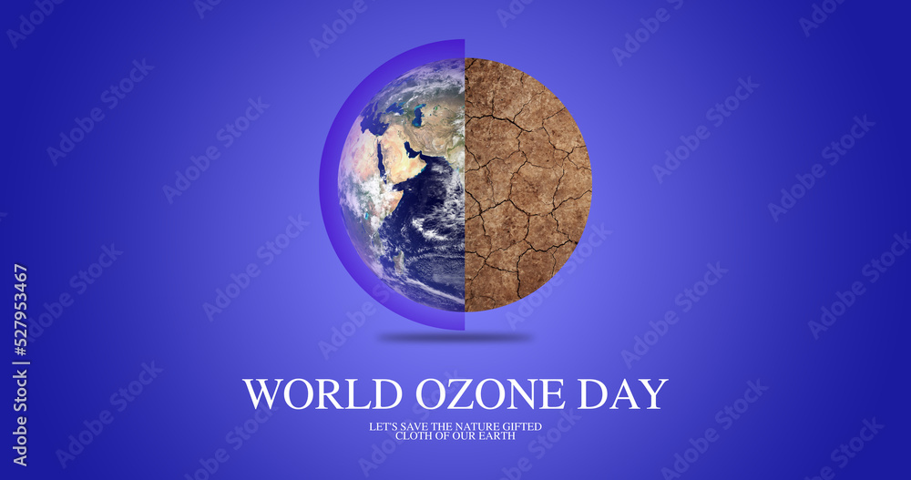 World ozone day creative poster, half of earth which covered with ozone ...