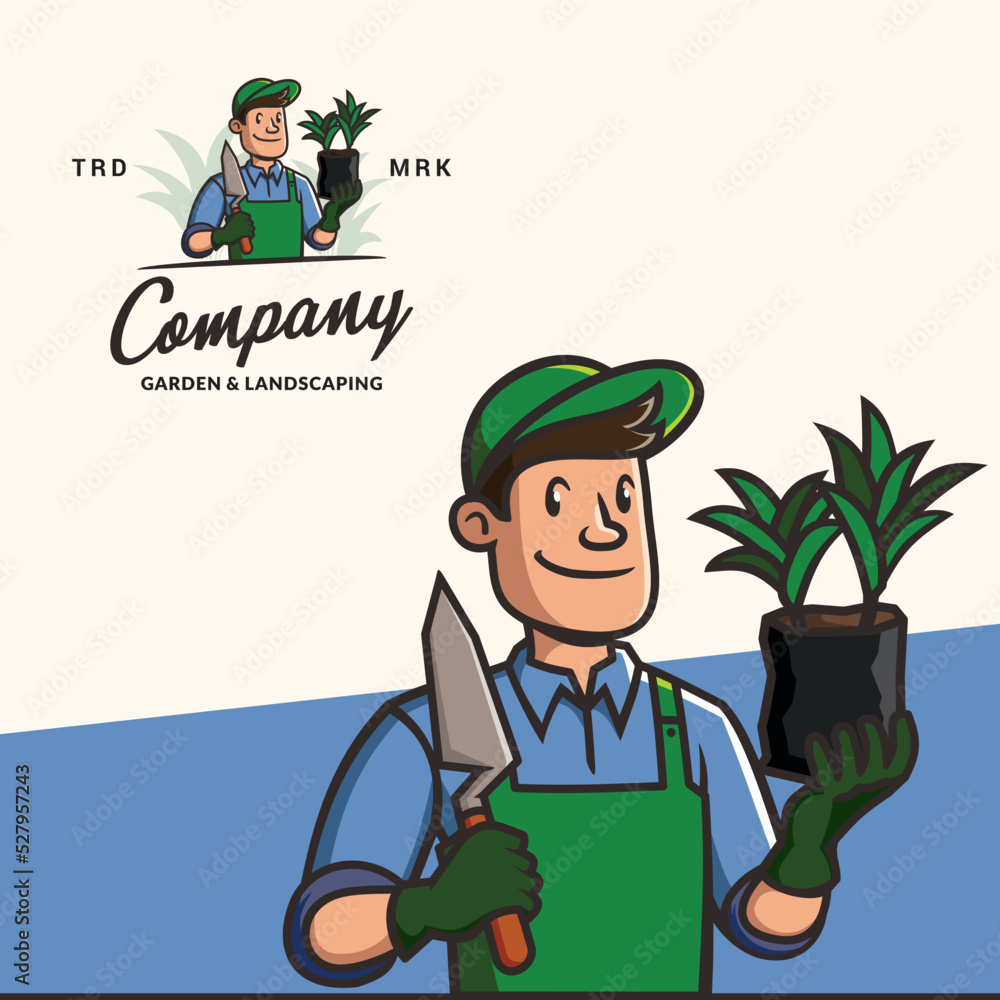 Garden Landscaping Vintage Classic Cartoon Mascot Stock Vector | Adobe ...