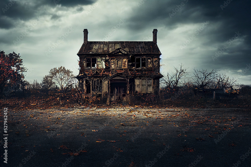 Haunted house, old worn-down abandoned home, creepy and spooky Stock Photo | Adobe Stock