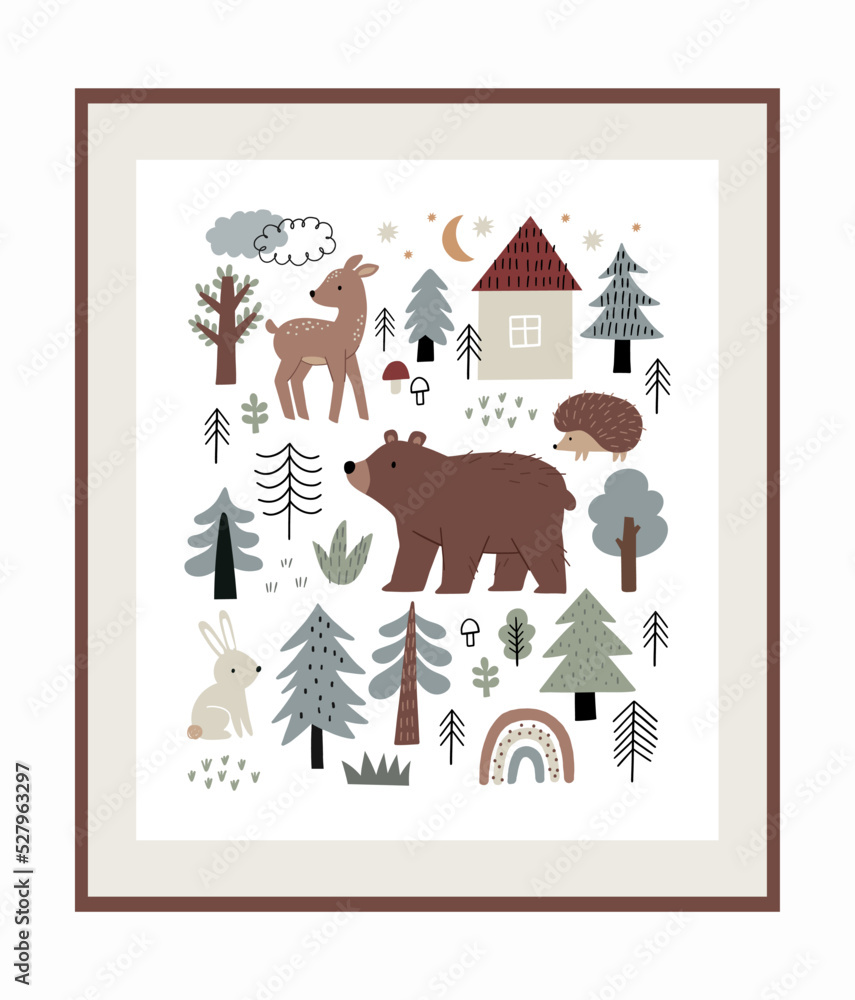 Wild forest plants clipart collection. Hand drawn woodland trees ...