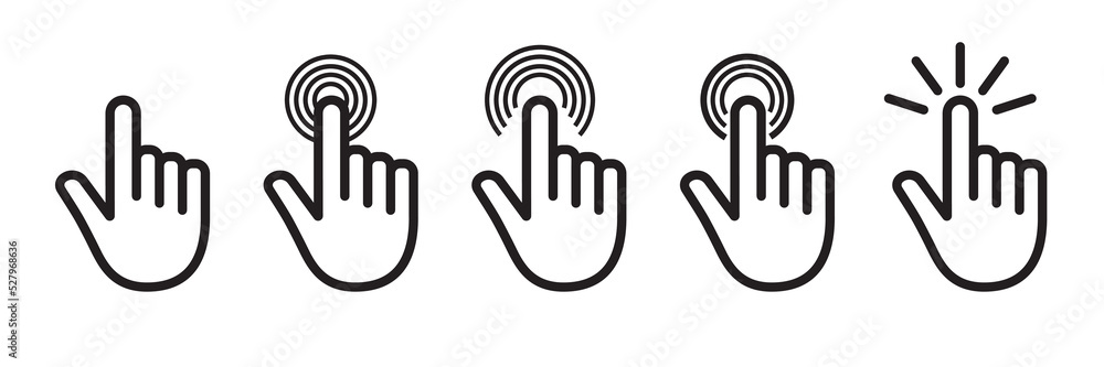 Hand cursor icons set, mouse click cursor collection in black. Cursor ...