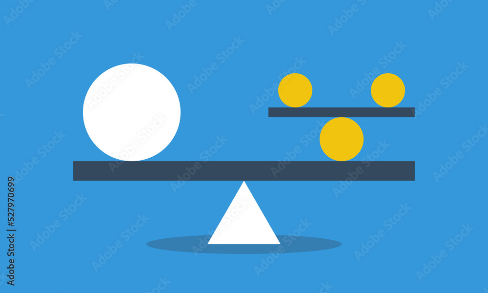 One big and many balancing small balls in equilibrium on seesaw ...