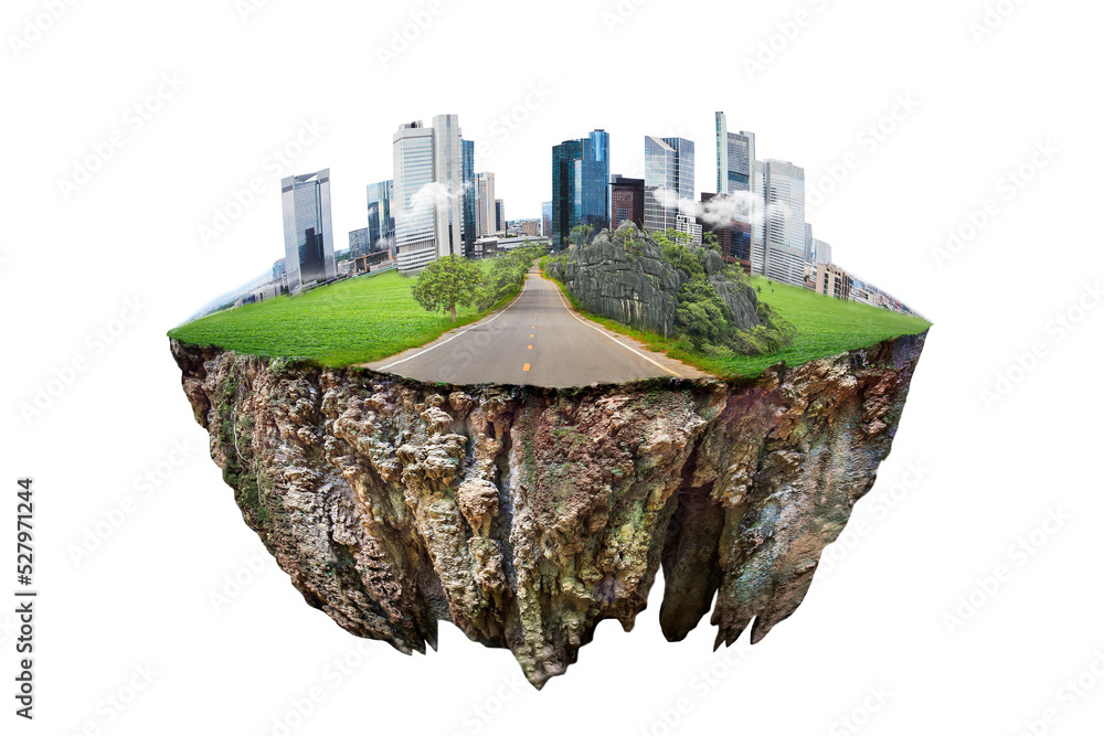 round soil ground cross section with earth land and modern city ...