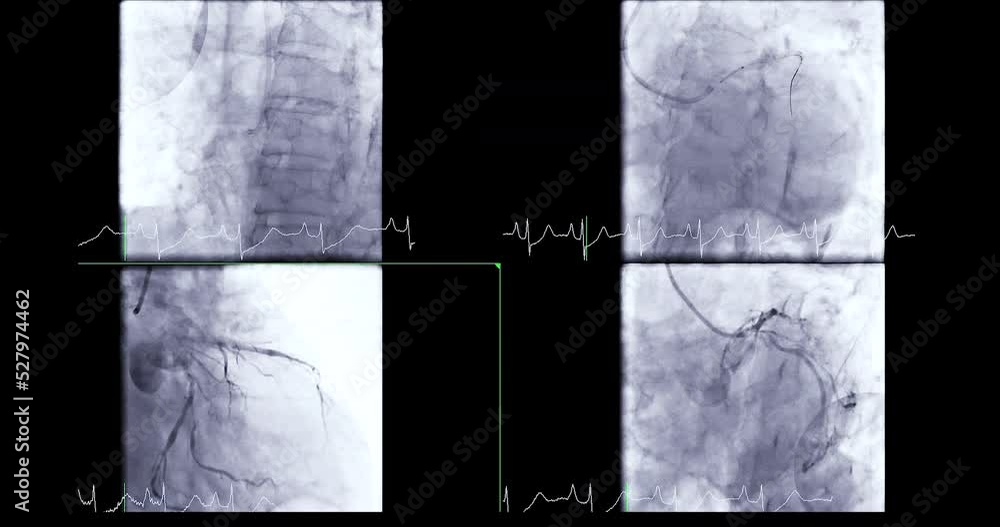 Coronary angiogram of coronary artery during cardiac catheterization in ...
