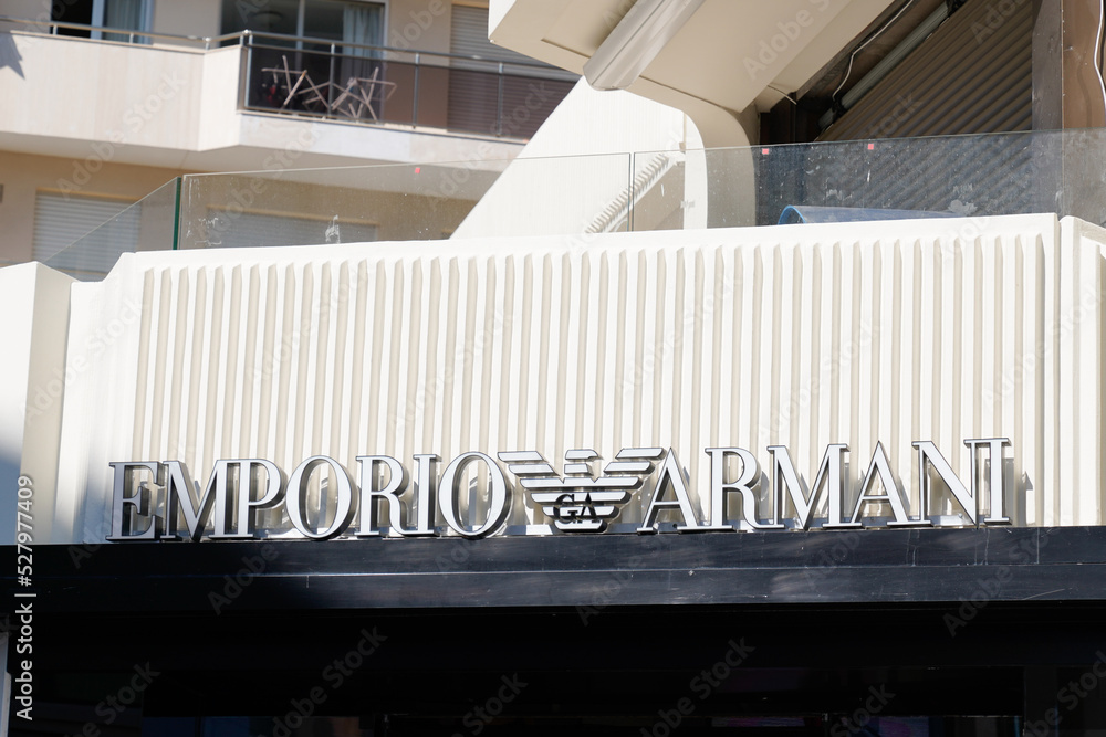 Emporio Armani logo sign and brand text on store facade fashion ...