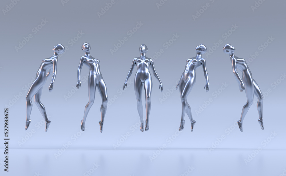 Silver Metallic glossy plastic naked woman in elegant aesthetic ...
