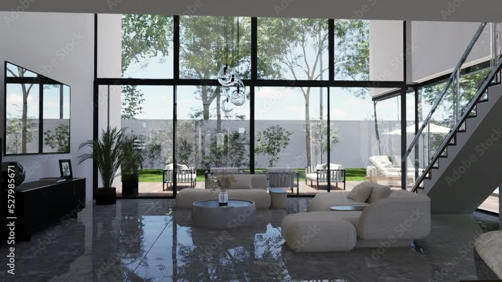 Interior of a modern living room in a house 3D animation. Stock Video ...