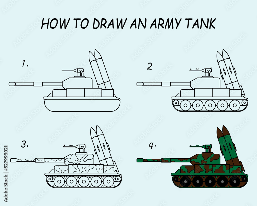 Step by step to draw a Tank. Drawing tutorial a Tank. Drawing lesson ...