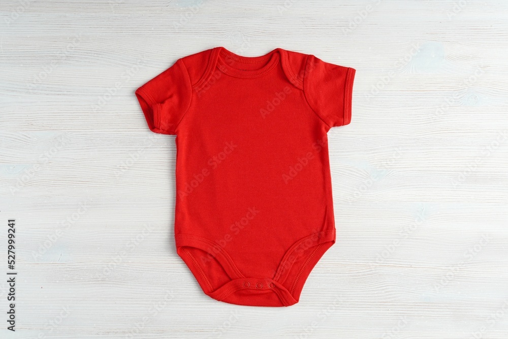 Red baby onesie bodysuit mockup for design presentation, minimal ...
