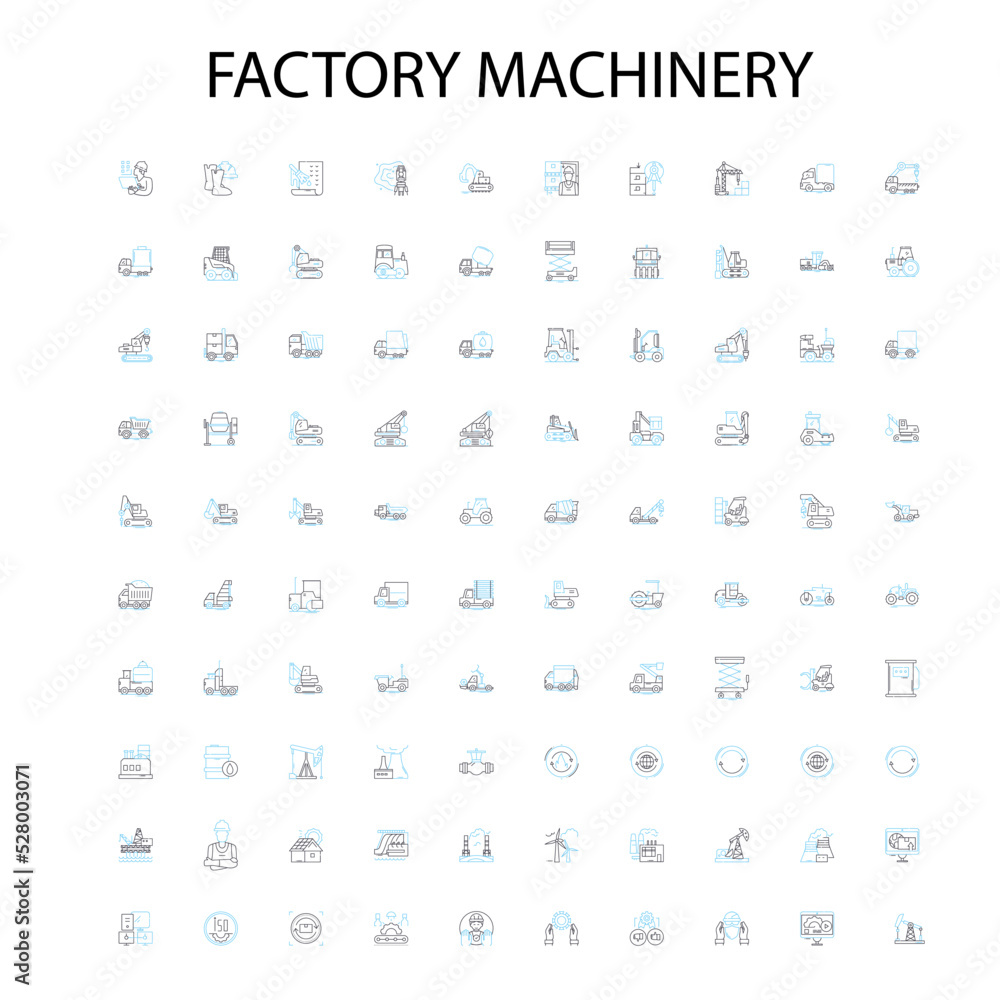 Factory machinery icons, signs, outline symbols, concept linear ...
