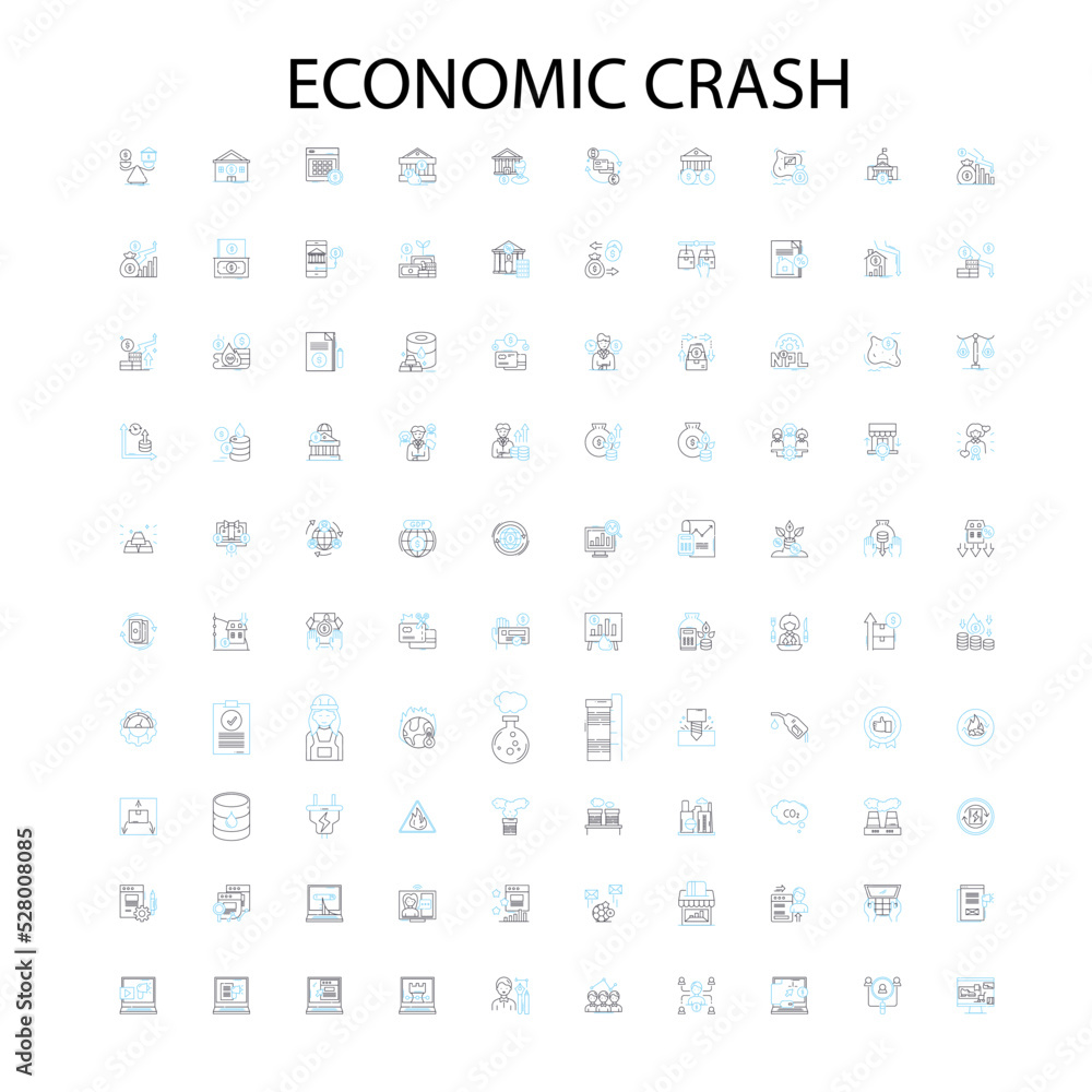 economic crash icons, signs, outline symbols, concept linear ...
