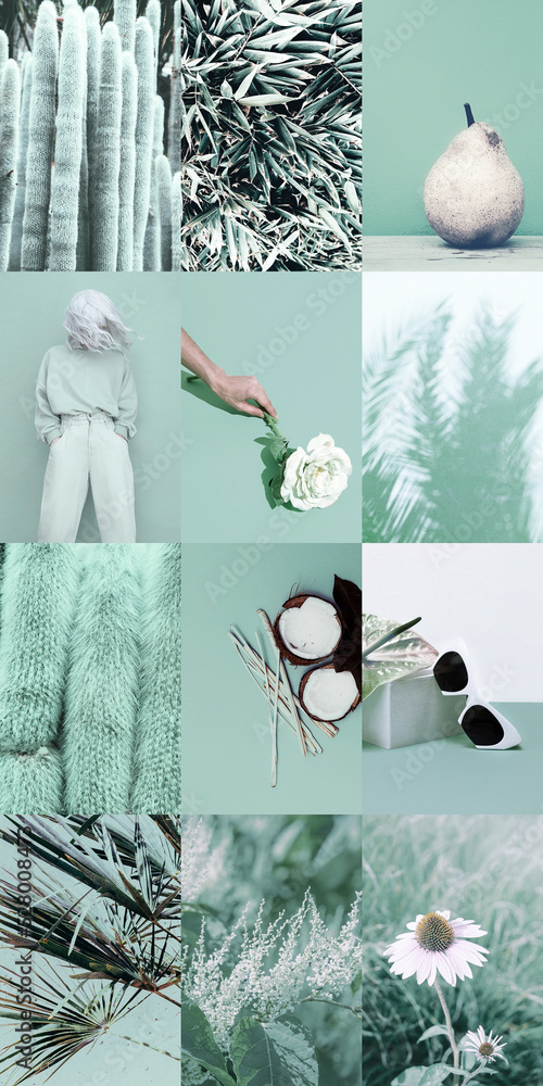 Set of trendy aesthetic photo collages. Minimalistic images of one top ...