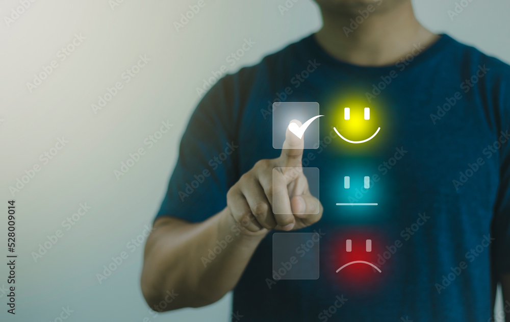 Rating very impressed. Business people are touching the virtual screen ...