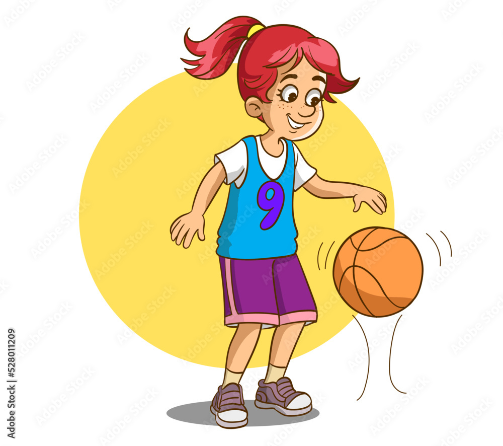 happy cute kid girl play basketball Stock Vector | Adobe Stock