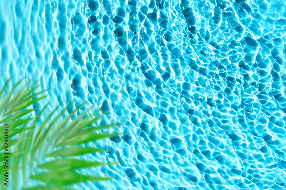 Beautiful tropical template with blue water texture background, water ...