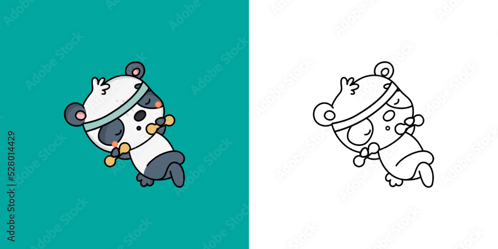 Clipart Panda Athlete Multicolored and Black and White. Cute Panda Bear ...