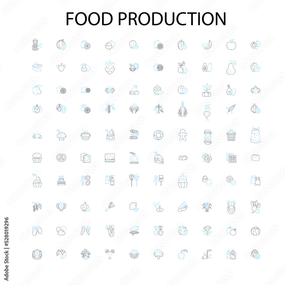food production icons, signs, outline symbols, concept linear ...
