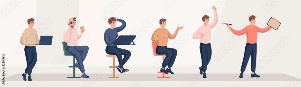 Set of men with different emotions and movements. Change body parts and ...