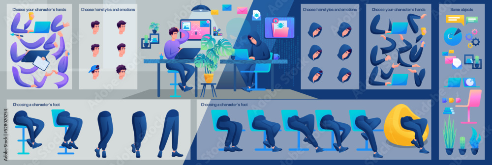 Stylized Character, Hacker breaks into the database of a designer. Use ...