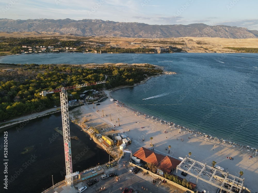 Aerial view of Zrce Beach Festival in Novalja, island Pag, archipelago ...