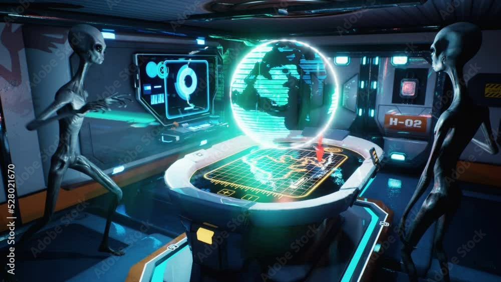 Aliens train in the destruction of an blue planet. Atmosphere of an ...