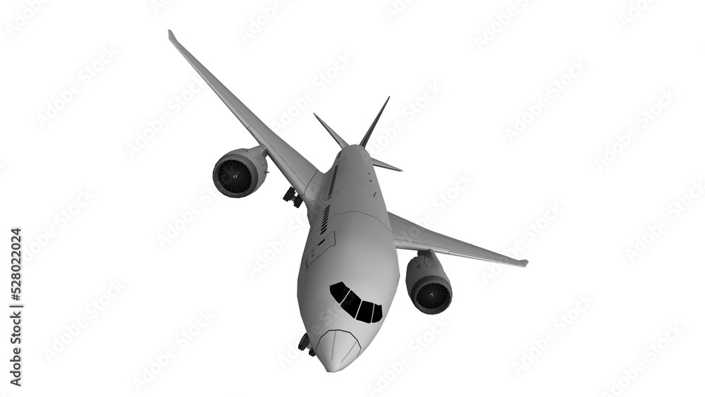 Airplane flying forward with a 45-degree tilt to the right. 3D Render ...