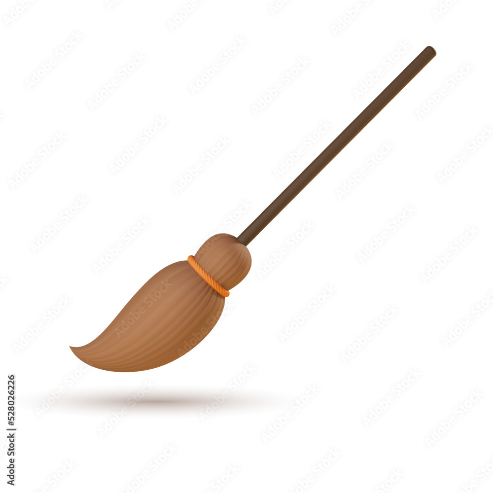 3D realistic cartoon broom with a black stick. Vector illustration ...