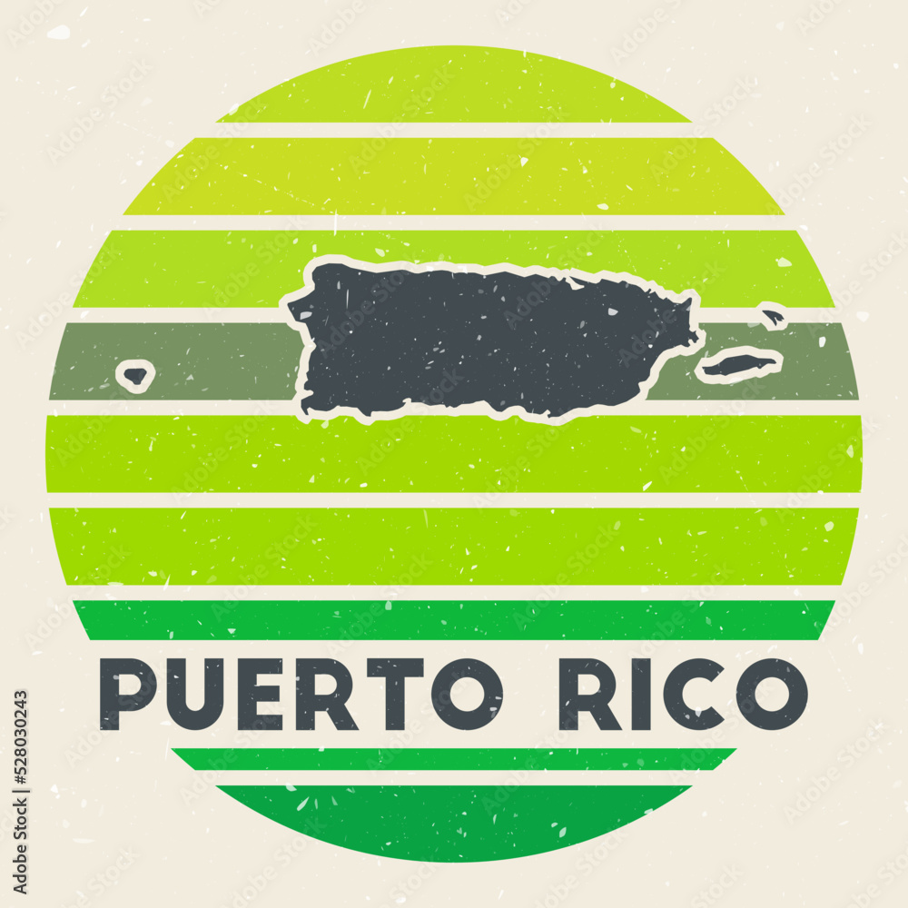 Puerto Rico logo. Sign with the map of country and colored stripes ...