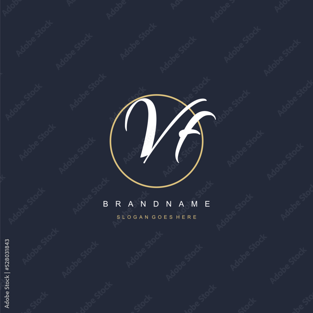 Initial letter VF logo monogram feminine style with circle line design ...