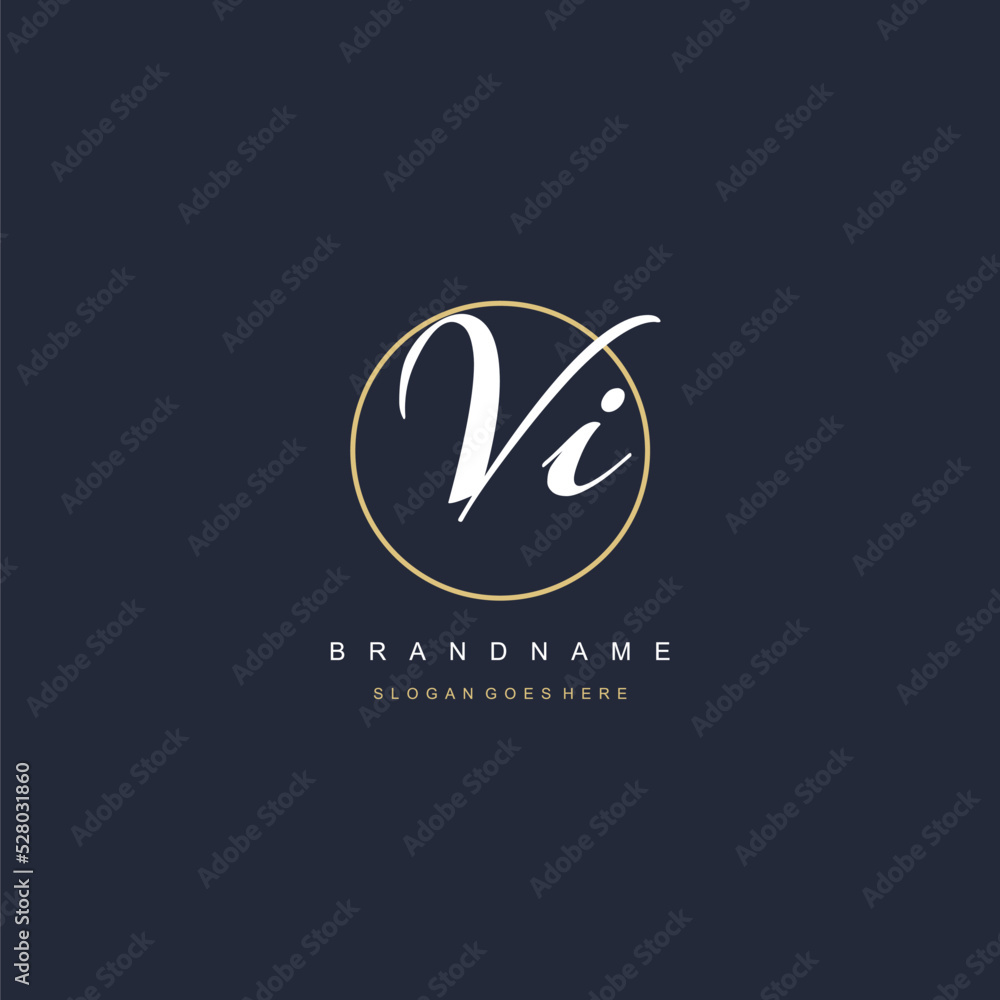 Initial letter VI logo monogram feminine style with circle line design ...