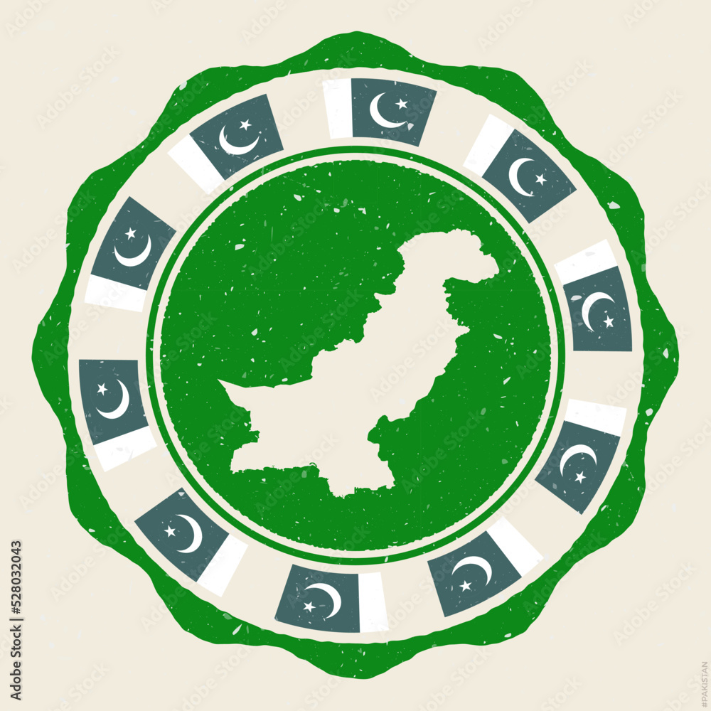 Pakistan vintage sign. Grunge round logo with map and flags of Pakistan ...