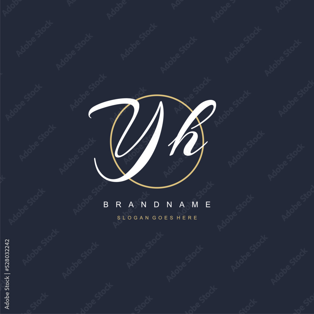 Initial letter YH logo monogram feminine style with circle line design ...