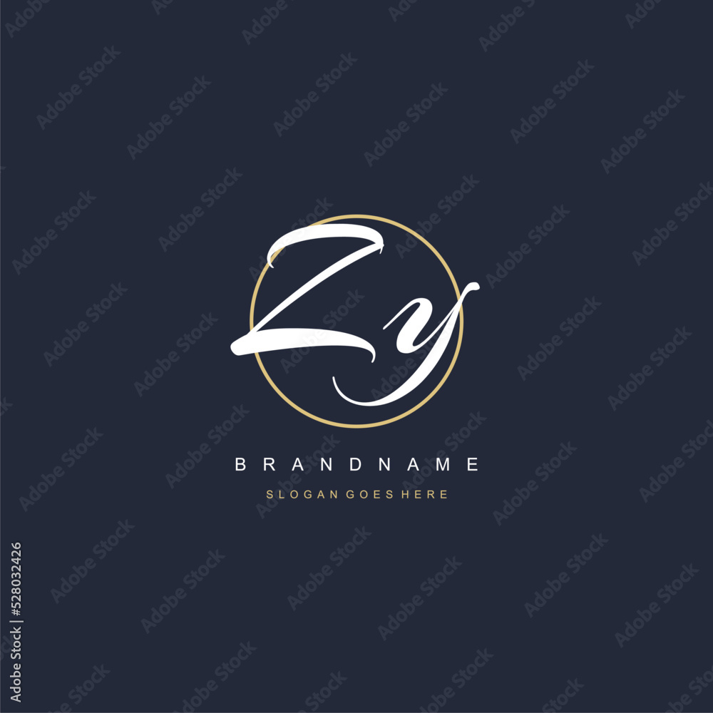 Initial letter ZY logo monogram feminine style with circle line design ...