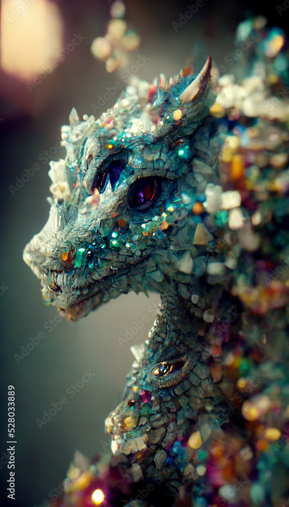 Cute dragon baby made from crystals, fantasy creatures made from ...