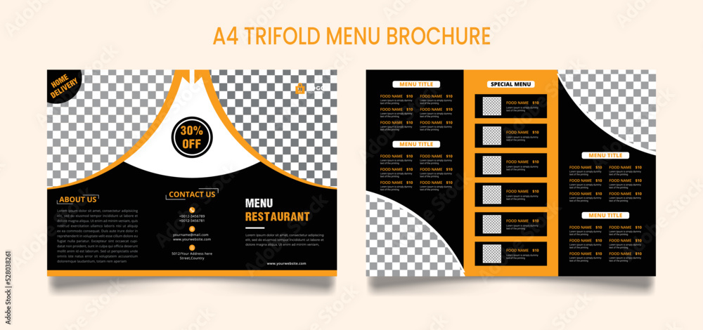 Food trifold menu brochure template and café on a dark chalkboard, food ...