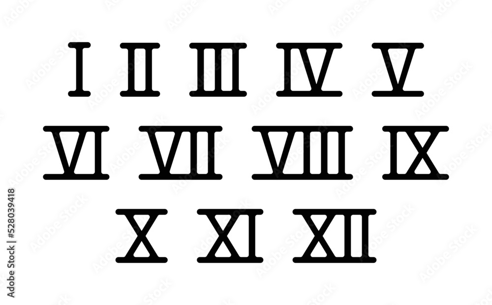 Roman numerals icon set. Roman ancient number font 1 to 12 vector ...