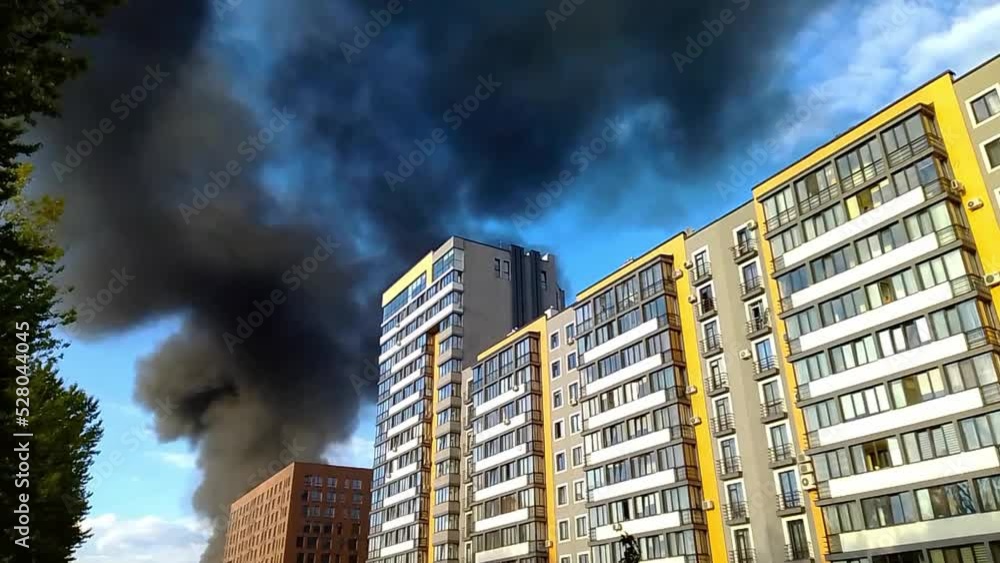 A fire in a residential multi-storey building, the building is burning ...