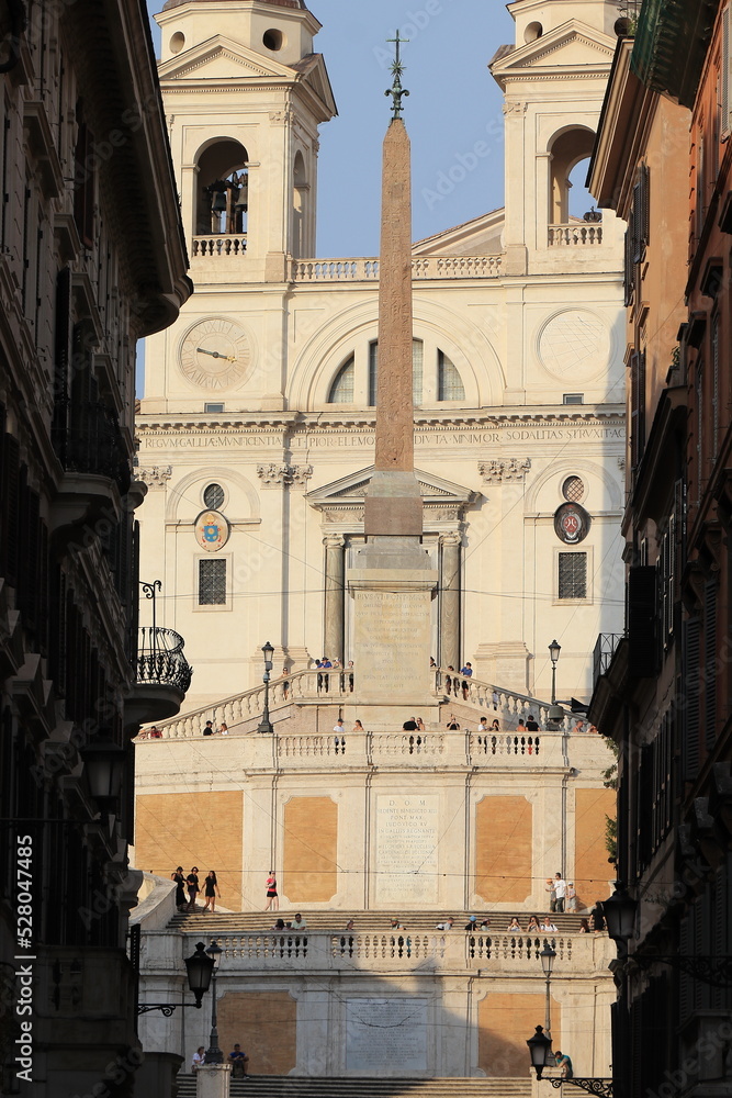 Spanish Steps View with Trinità dei Monti Church Exterior and Obelisk ...