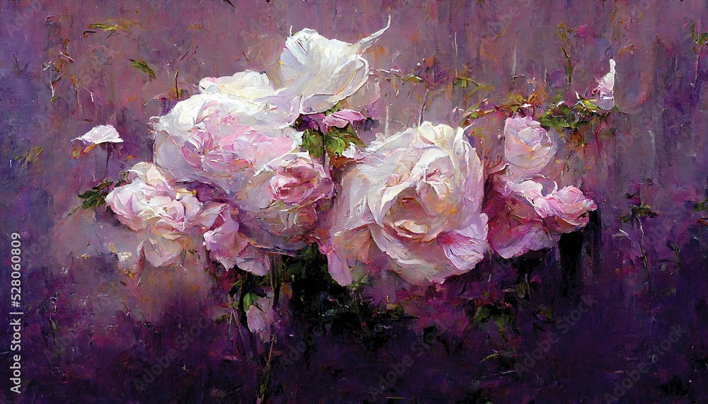 Oil painting of pink roses flowers in a beautiful bouquet, digital art ...
