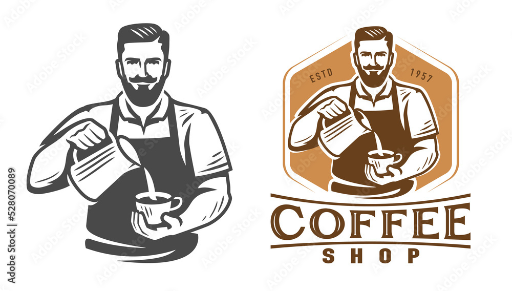 Coffee shop barista logo template. Design template for restaurant or ...