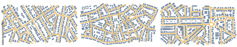 City map. GPS navigator. Fictional district plan. Top view, view from ...