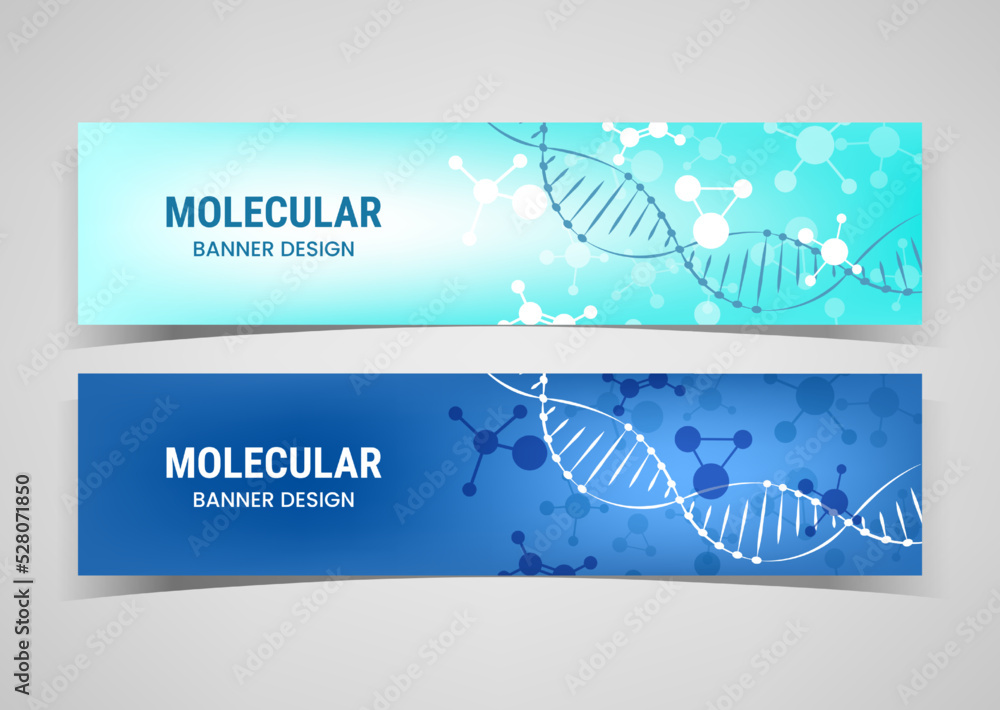 Biology science. DNA chain. Horizontal banners set. Molecular structure ...