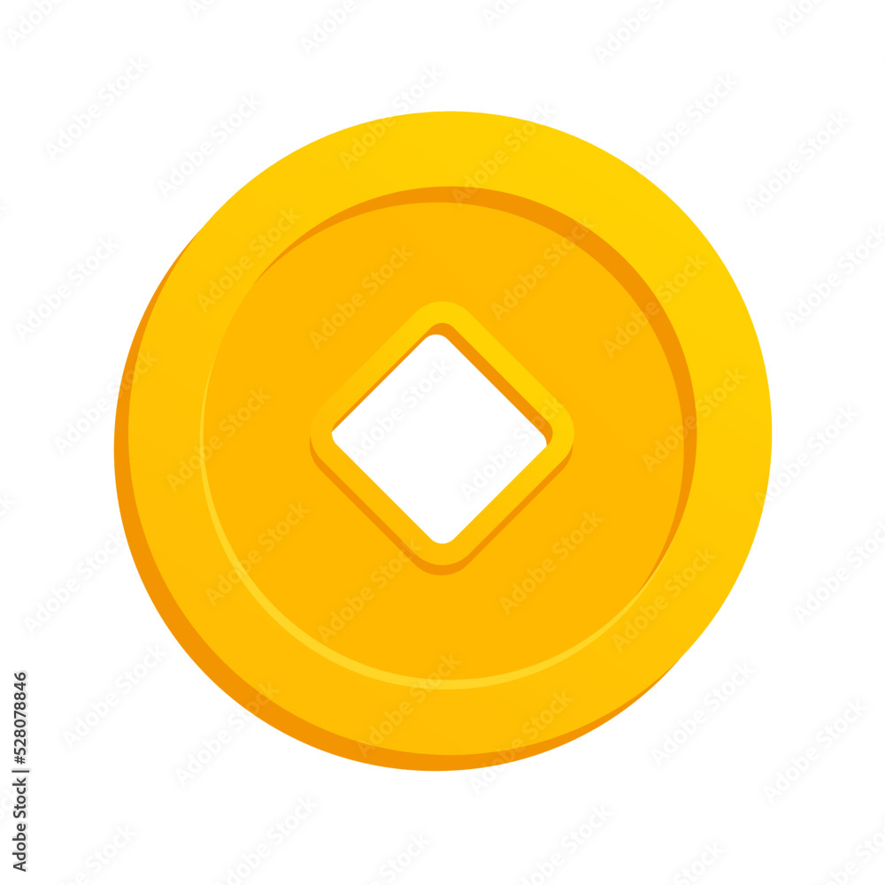 ancient chinese gold feng shui coin flat vector illustration clipart ...