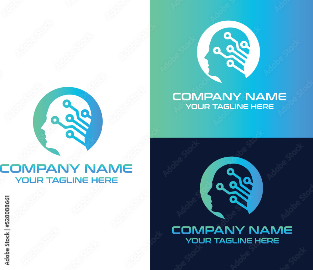 artificial intelligence, brain logo, robotic head, technology logo ...