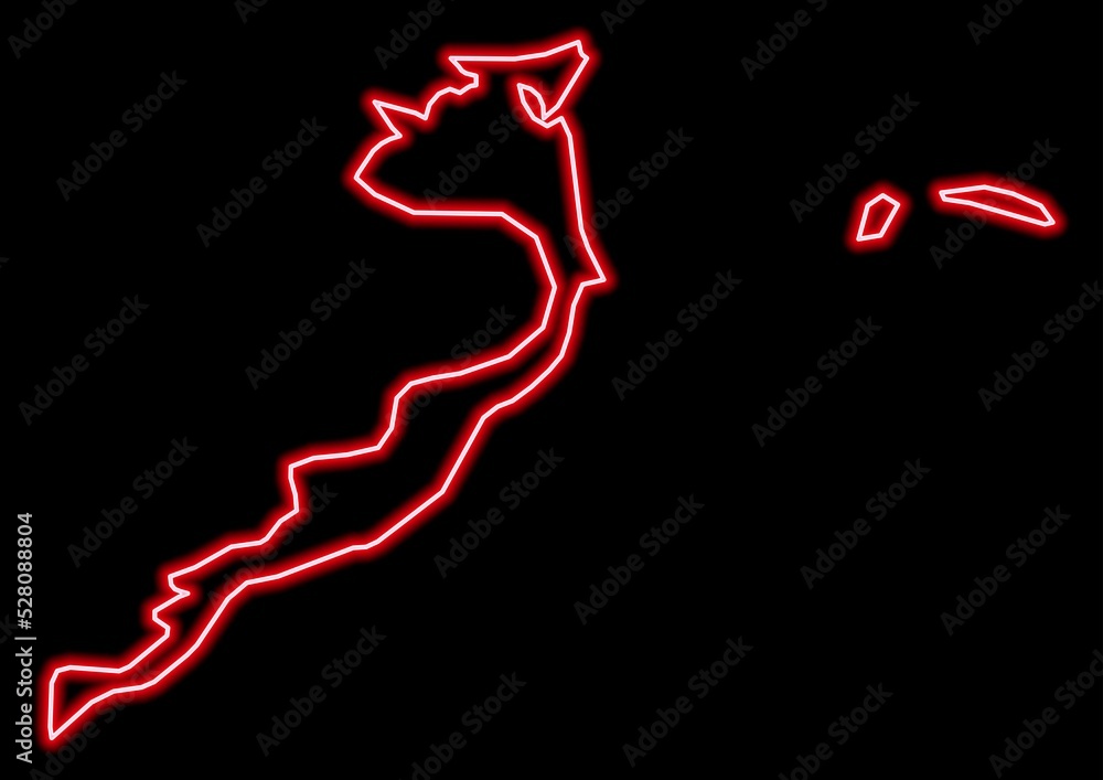 Red glowing neon map of Acklins The Bahamas on black background. Stock ...
