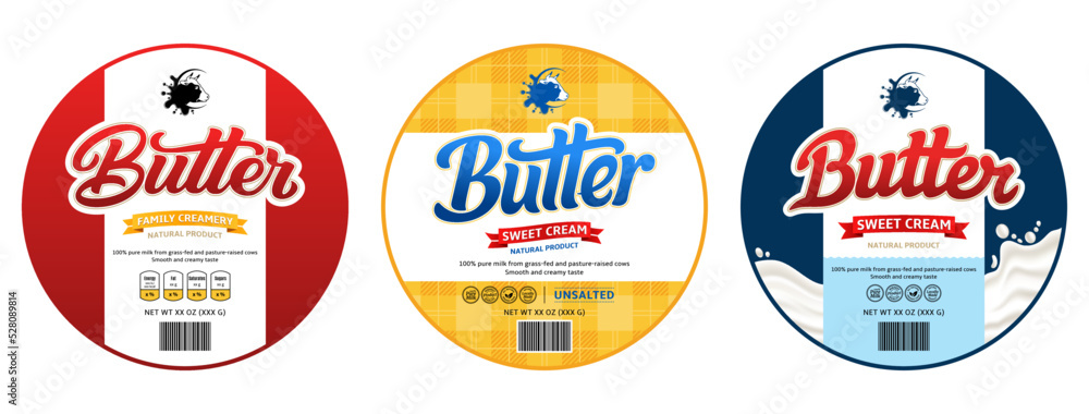 Vector butter round label design, butter packaging design template ...