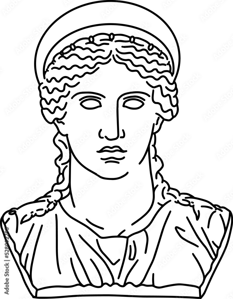 Hand drawn image of ancient Greek goddess Hera head. Illustration of ...