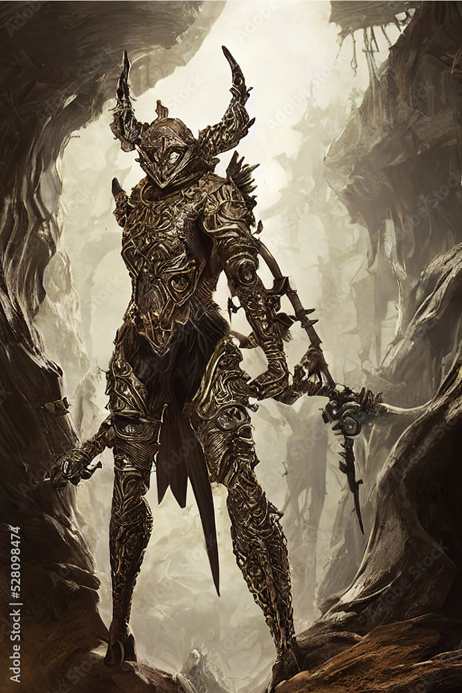 knight with sword in a cave concept art Stock Illustration | Adobe Stock
