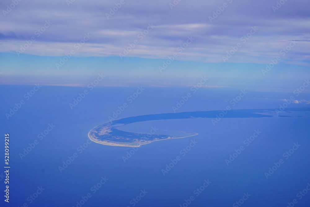 an aerial view of Cape Cod, city view and beach and ocean view from ...